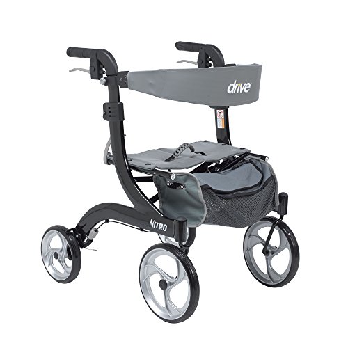 Drive Medical RTL10266BK-H Nitro Aluminum Rollator, Hemi Height, 10 Inch Casters, 1 Count (Pack of 1)