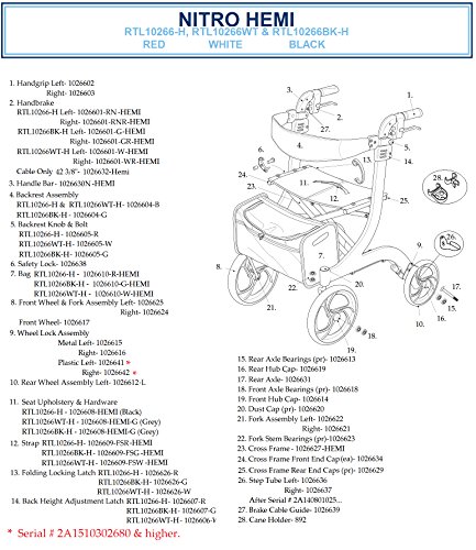 Drive Medical RTL10266BK-H Nitro Aluminum Rollator, Hemi Height, 10 Inch Casters, 1 Count (Pack of 1)