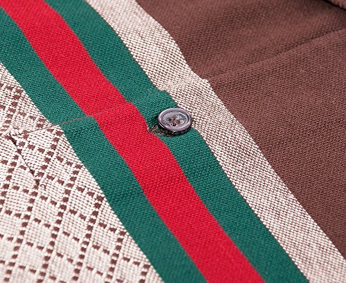 Gucci Mens Polo Shirt Brown with Diamante Print and Front Stripe Signature (XL)