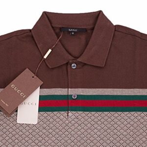 Gucci Mens Polo Shirt Brown with Diamante Print and Front Stripe Signature (XL)