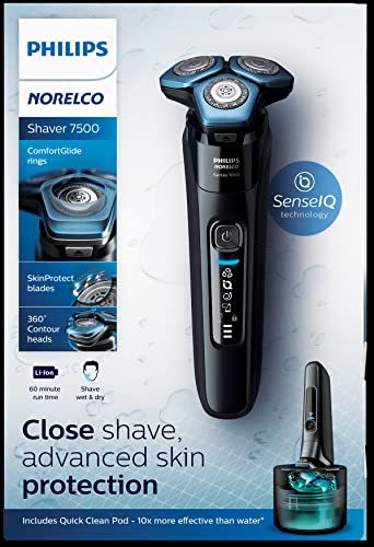 Philips Norelco Shaver 7500, Rechargeable Wet & Dry Electric Shaver with SenseIQ Technology, Quick Clean Pod, Travel Case and Pop-up Trimmer, S7783/84