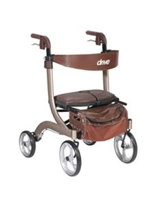 drive medical rtl10266ch-hs nitro dlx foldable rollator walker with seat, champagne (brown)