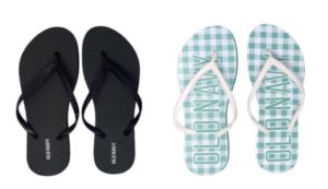 old navy women beach summer casual flip flop sandals (11 green plaid logo & black flip flops) with dust cover