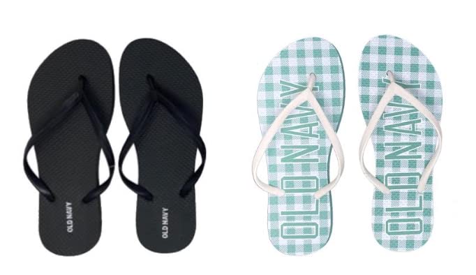 Old Navy Women Beach Summer Casual Flip Flop Sandals (11 Green Plaid Logo & Black Flip Flops) with Dust Cover