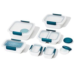 oxo good grips prep & go 20 piece set | leakproof food storage | ideal for leftovers, meal prep and work lunches | bpa free | microwave safe | dishwasher safe | freezer safe | odor and stain resistant