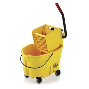 rubbermaid commercial products wavebrake 26 qt. side-press mop bucket and wringer combo on wheels, yellow, for professional/industrial/business heavy-duty floor cleaning/mopping