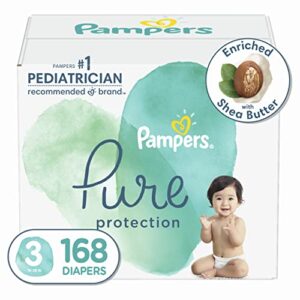 diapers size 3, 168 count – pampers pure protection disposable baby diapers, hypoallergenic and unscented protection (packaging & prints may vary)