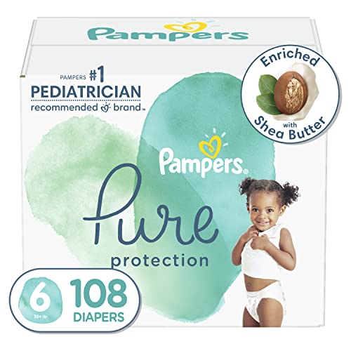 Diapers Size 6, 108 Count - Pampers Pure Protection Disposable Baby Diapers, Hypoallergenic and Unscented Protection (Packaging & Prints May Vary)