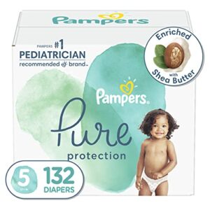 diapers size 5, 132 count – pampers pure protection disposable baby diapers, hypoallergenic and unscented protection (packaging & prints may vary)