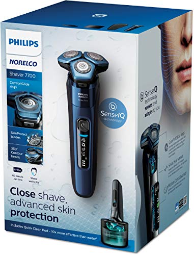 Philips Norelco Shaver 7700, Rechargeable Wet & Dry Electric Shaver with SenseIQ Technology, Quick Clean Pod, Charging Stand and Pop-up Trimmer, S7782/85