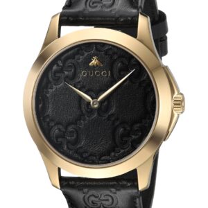 Gucci Gold-Tone and Leather Casual Black Watch(Model: YA1264034)