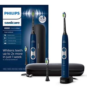 philips sonicare protectiveclean 6500 rechargeable electric power toothbrush with charging travel case and extra brush head, navy blue, hx6462/07