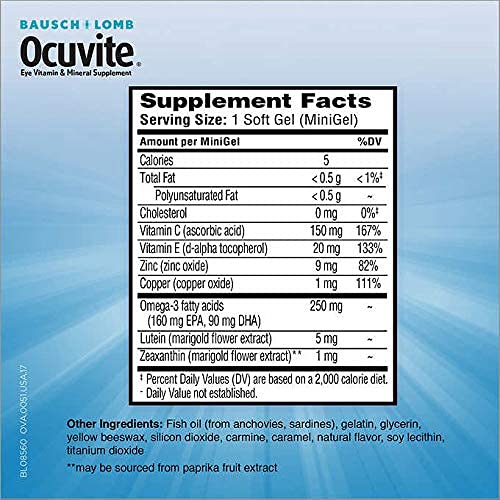 Adema Bausch + Lomb 0-cuvite Adult 50+ Vitamin &. Mineral Supplement with Lutein, Zeaxanthin, and Omega-3, Soft Gels (150 Count) iiiIII