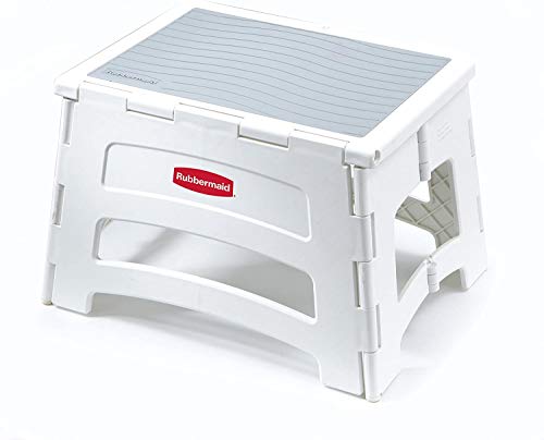 Rubbermaid RM-PL1W Folding 1-Step Plastic Stool, 300-pound Capacity, White