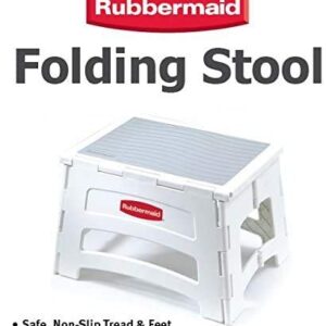 Rubbermaid RM-PL1W Folding 1-Step Plastic Stool, 300-pound Capacity, White