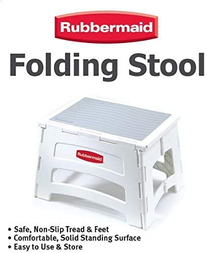 Rubbermaid RM-PL1W Folding 1-Step Plastic Stool, 300-pound Capacity, White