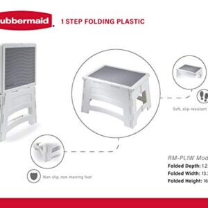 Rubbermaid RM-PL1W Folding 1-Step Plastic Stool, 300-pound Capacity, White