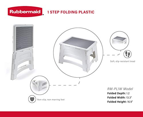 Rubbermaid RM-PL1W Folding 1-Step Plastic Stool, 300-pound Capacity, White