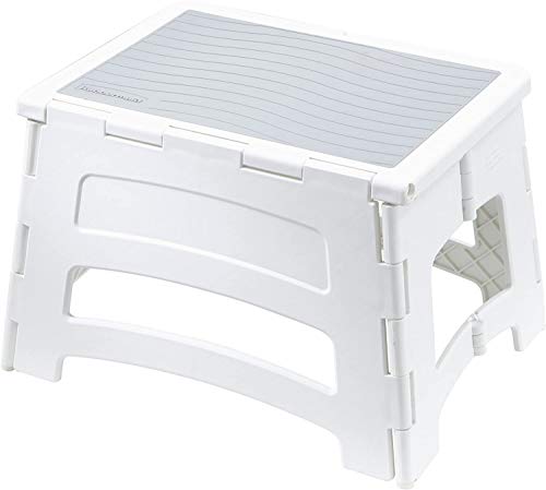 Rubbermaid RM-PL1W Folding 1-Step Plastic Stool, 300-pound Capacity, White