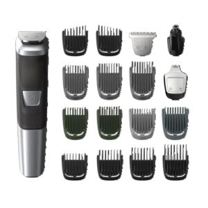 philips norelco multigroomer all-in-one trimmer series 5000, 18 piece mens grooming kit, for beard face, hair, body hair trimmer for men, no blade oil needed, mg5750/49