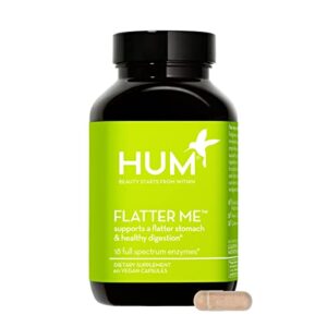 hum flatter me gut health supplement for daily bloating relief – 18 full spectrum digestive enzymes to support food breakdown + ginger, fennel seed & peppermint for nutrient absorption (60 capsules)