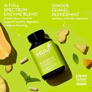 HUM Flatter Me Gut Health Supplement for Daily Bloating Relief - 18 Full Spectrum Digestive Enzymes to Support Food Breakdown + Ginger, Fennel Seed & Peppermint for Nutrient Absorption (60 Capsules)