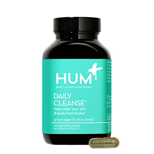 HUM Daily Cleanse Clear Skin Vitamins & Acne Reducing Chlorella + Spirulina - Natural Digestive Cleanse with Green Algae, Detoxing Herbs & Minerals - Daily Body Detox & Skin Supplement (60 Capsules)