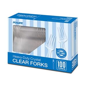 posate heavy weight plastic forks, clear disposable, 100 count