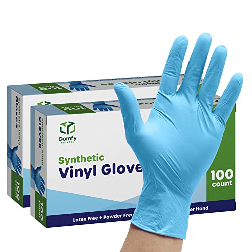 Comfy Package Synthetic Vinyl Blend Disposable Plastic Gloves [200 Count] Non-Sterile, Powder & Latex Free - X-Large