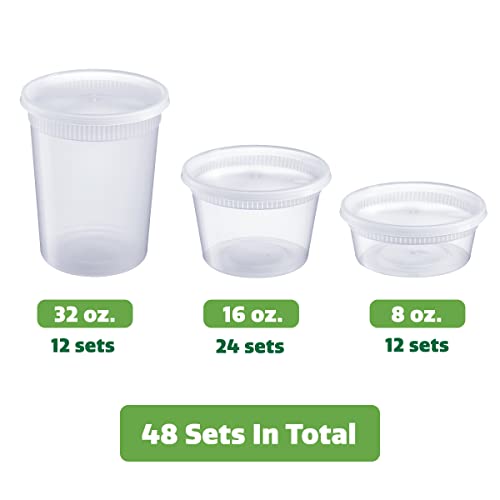 [48 Sets - Combo] Plastic Deli Containers With Airtight Lids - 8 oz, 16 oz, 32 oz. - Food Storage/Soup Containers…