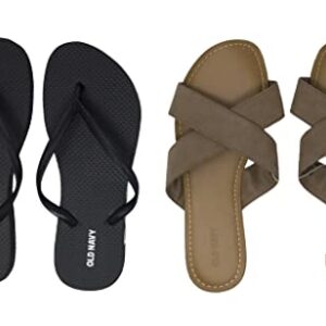 Old Navy (9 Faux-Suede Tan Cross-Strap Slide & Black Flip Flops