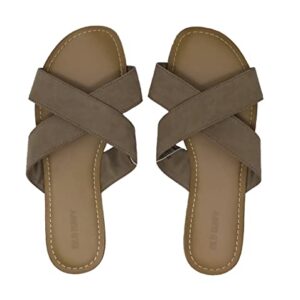 Old Navy (9 Faux-Suede Tan Cross-Strap Slide & Black Flip Flops