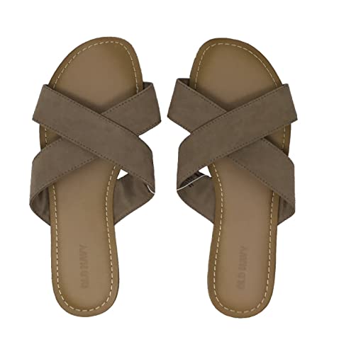 Old Navy (9 Faux-Suede Tan Cross-Strap Slide & Black Flip Flops