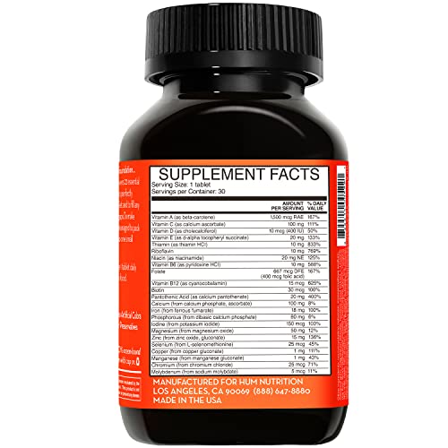 HUM Base Control - Daily Women's Multivitamin & Minerals with B Complex, Vitamin C, 22 Micro-Nutrients + Iron Supplement to Support Pre Menopause Women Non-GMO, Soy-Free, Gluten-Free (30 Tablets)