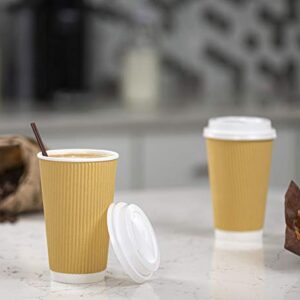 Comfy Package [50 Sets - 16 oz.] Insulated Ripple Paper Hot Coffee Cups With Lids