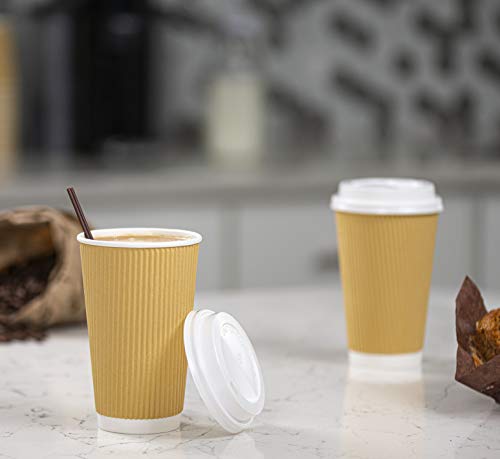 Comfy Package [50 Sets - 16 oz.] Insulated Ripple Paper Hot Coffee Cups With Lids