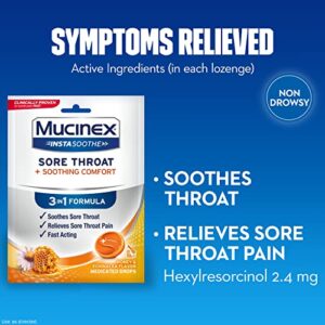 Mucinex InstaSoothe Sore Throat + Soothing Comfort Honey & Echinacea Flavor, Fast Acting, Powerful Sore Throat Oral Pain Reliever, 40 Medicated Drops (Pack of 2)