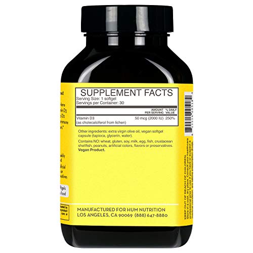 HUM Here Comes The Sun - Immune Support Supplement with Vitamin D to Support a Healthy Immune System & Calcium Absorption - Vegan Vitamin D3 to Support Radiant Skin, Mood + Bone Health (30 Softgels)