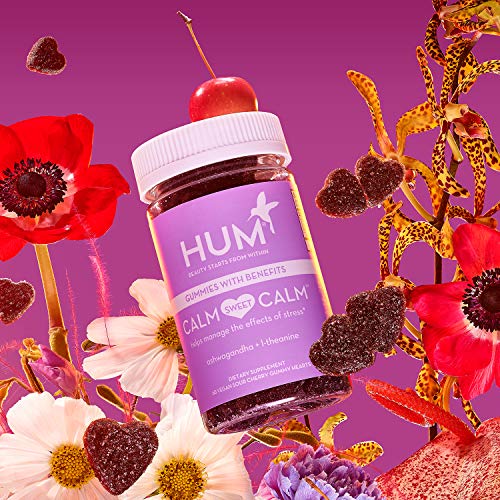 HUM Calm Sweet Calm - Calm Gummies with L-Theanine & Ashwagandha for Stress Relief - Natural Calm Gummies for Relaxation & Mood Support - Sour Cherry Flavor (60 Vegan Gummies)