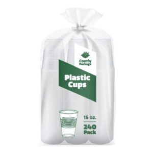 [240 Count - 16 oz.] Clear Disposable Plastic Cups - Cold Party Drinking Cups