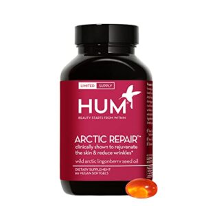 HUM Arctic Repair - Anti Wrinkle + Skin Hydration Anti Aging Supplement - Vitamin A, Omega 3, 6 & 9, and Lingonberry Seed Oil to Support Skin Elasticity + Density (90 Vegan Softgels)