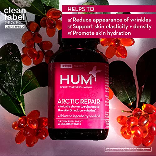 HUM Arctic Repair - Anti Wrinkle + Skin Hydration Anti Aging Supplement - Vitamin A, Omega 3, 6 & 9, and Lingonberry Seed Oil to Support Skin Elasticity + Density (90 Vegan Softgels)