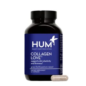 hum collagen love skin supplement – collagen peptides with hyaluronic acid & vitamin c to support firm skin & help minimize visible signs of aging – skin supplement for women (90 capsules)