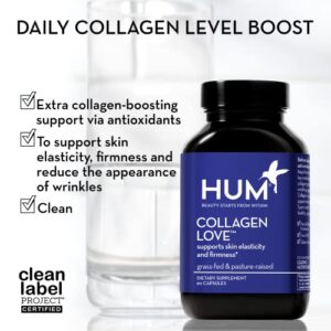 HUM Collagen Love Skin Supplement - Collagen Peptides with Hyaluronic Acid & Vitamin C to Support Firm Skin & Help Minimize Visible Signs of Aging - Skin Supplement for Women (90 Capsules)