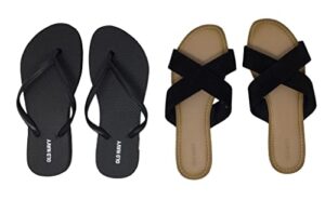 old navy ( 9 faux-suede black cross-strap slide & black flip flops