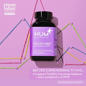 HUM Moody Bird - PMS, PMDD & Mood Supplement for Women - Chasteberry + Dong Quai Root Support for Cramps, Cravings, Irritability & Hormone Balance - Daily Period Relief (60 Vegan Capsules)