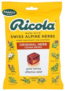 ricola original natural herb cough suppressant throat drops, 45 drops, fights coughs naturally, soothes throats, naturally soothing relief (count size may vary)