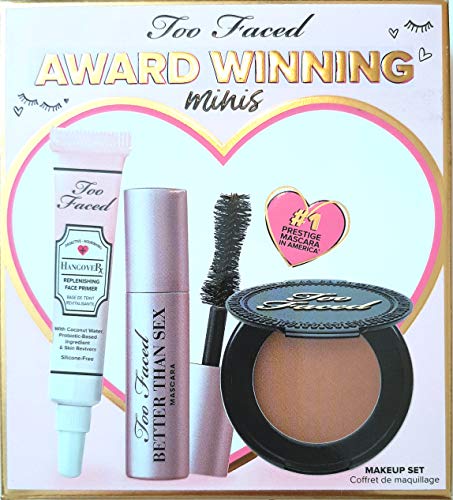 Too Faced Award Winning Minis Makeup Set of 3 Minis: Hangover Face Primer, Better Than Sex Mascara and Chocolate Bronzer