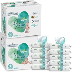 Pampers Pure Protection Disposable Baby Diapers Starter Kit (2 Month Supply), Sizes 1 (198 Count) & 2 (186 Count) with Aqua Pure Baby Wipes, 10X Pop-Top Packs (560 Count)