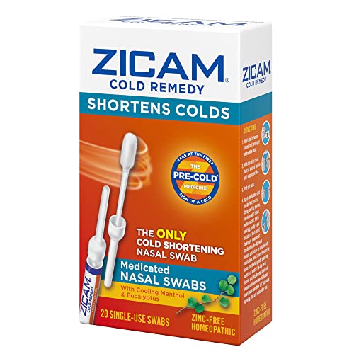 Zicam Cold Remedy Nasal Swabs with Cooling Menthol & Eucalyptus, 20 Count (Pack of 1)